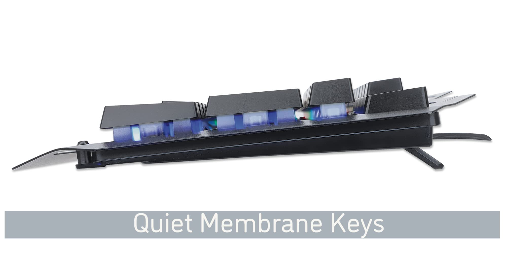 Manhattan Wired Membrane Gaming Keyboard –with Backlit RGB LED, Metal Base, IPX4 Splashproof, Phone Holder, 12 Multimedia Function Quiet Keys-for Computer, PC, Desktop, Gamer –3 Yr Mfg Warranty–180610