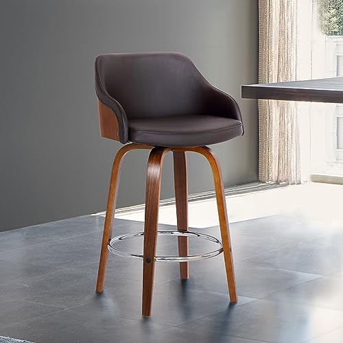 Alec Faux Leather Swivel Barstool, 26" Counter Height, Brown