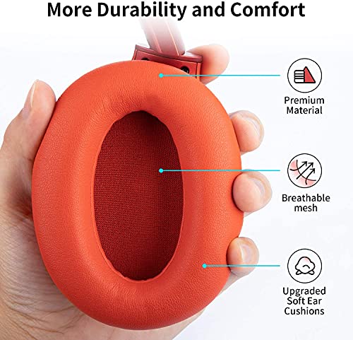 SE7 Dual Feedback Active Noise Cancelling Headphones Bluetooth Headphones Wireless Headphones Over Ear Built-in Microphone Deep Bass, 30 Hours for Travel/Work/TV/Computer/Cellphone -Red