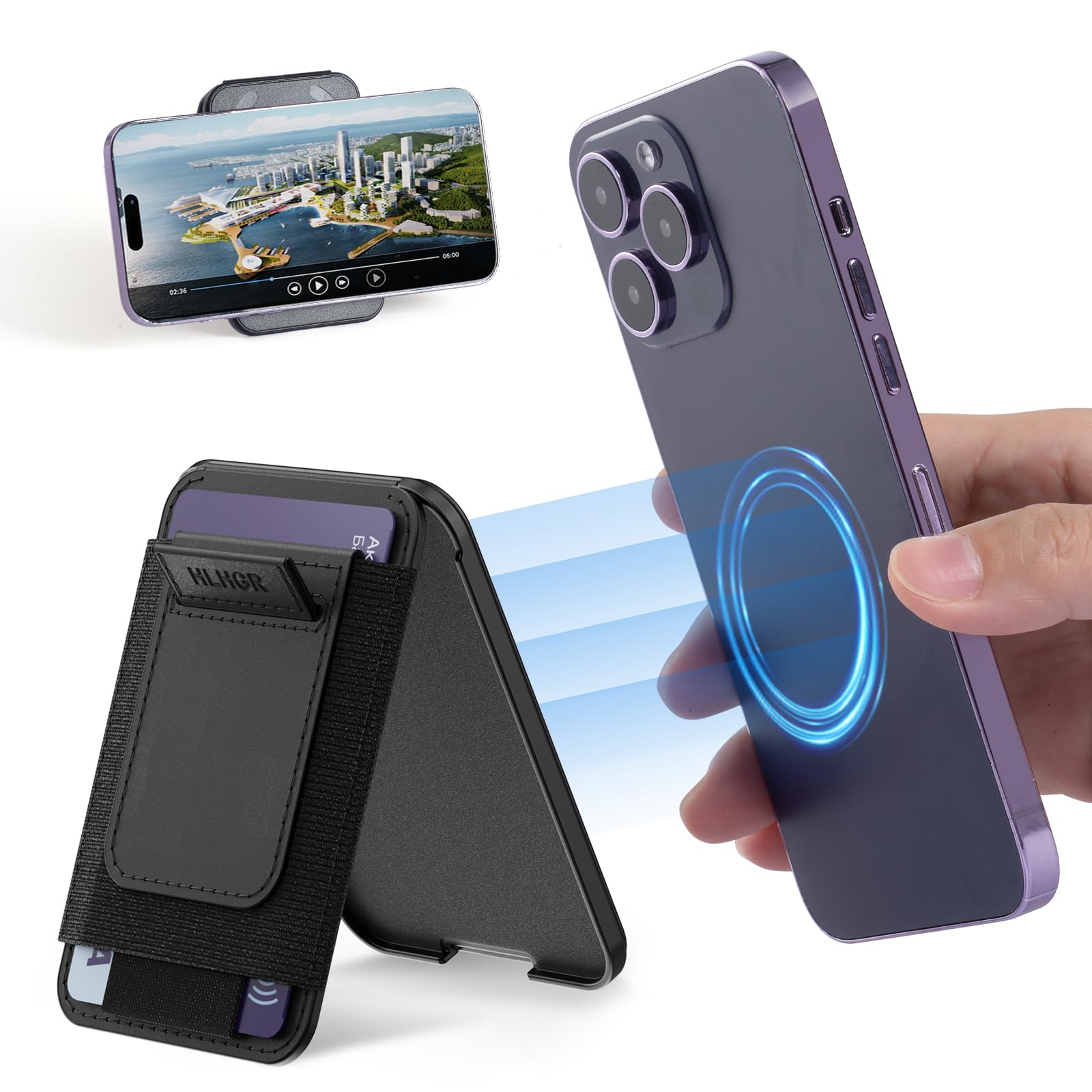 HLHGR Magnetic Wallet Card Holder Compatible with MagSafe,iPhone Wallet with Adjustable Stand for iPhone 14 Pro Max/14 Plus/14 Pro/14, iPhone 13 Pro Max/13 Pro/13, iPhone 12/12 Pro/12 Max Black