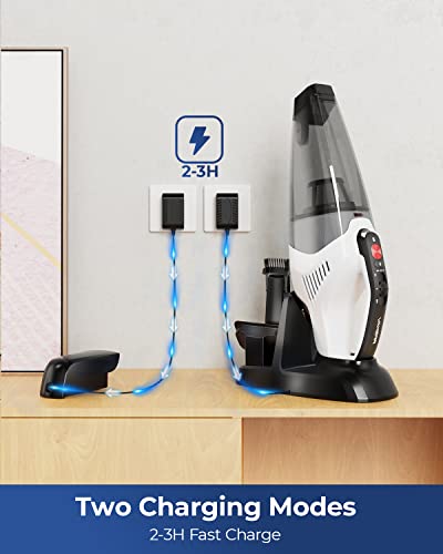 VAKERR Handheld Vacuum Cordless Cleaner, 15KPA Strong Suction Car Vacuum with LED, 2H Fast Charge with 45 Mins Runtime, 2 Modes Rechargeable Detachable Battery, 1L Dust Cup for Home Pet &Car Cleaning
