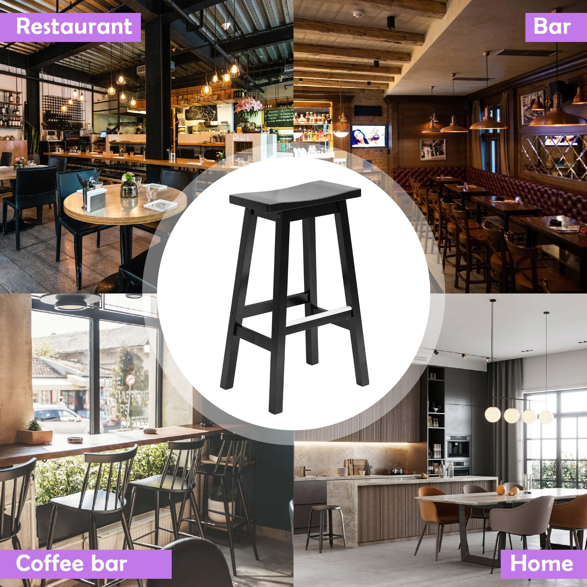 Bar Stools Set of 2, 30 Inch Counter Height Bar Stools with Footrest, Solid Wooden Frame Bar Stools for Kitchen Counter, Backless Farmhouse Bar Stool Counter Stool, Breakfast Barstool Set of 2