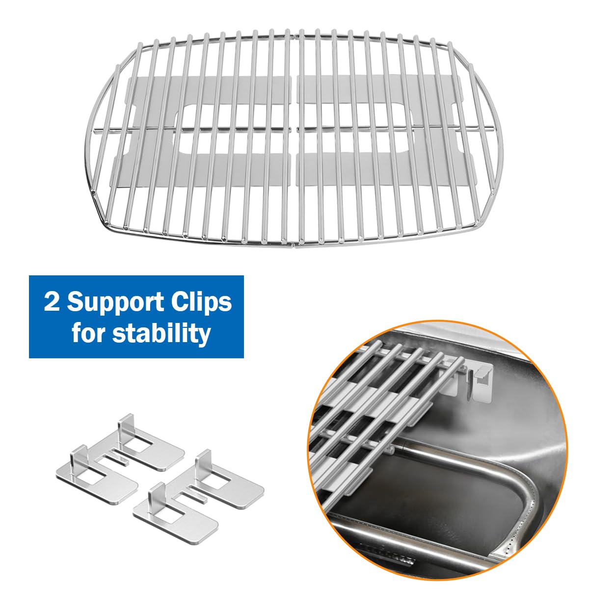 Stanbroil Stainless Steel Grill Cooking Grates for Weber Q1000 Series, Q1200, Q1400 Gas Grill, Replacement for Weber 7644 - Set of 2