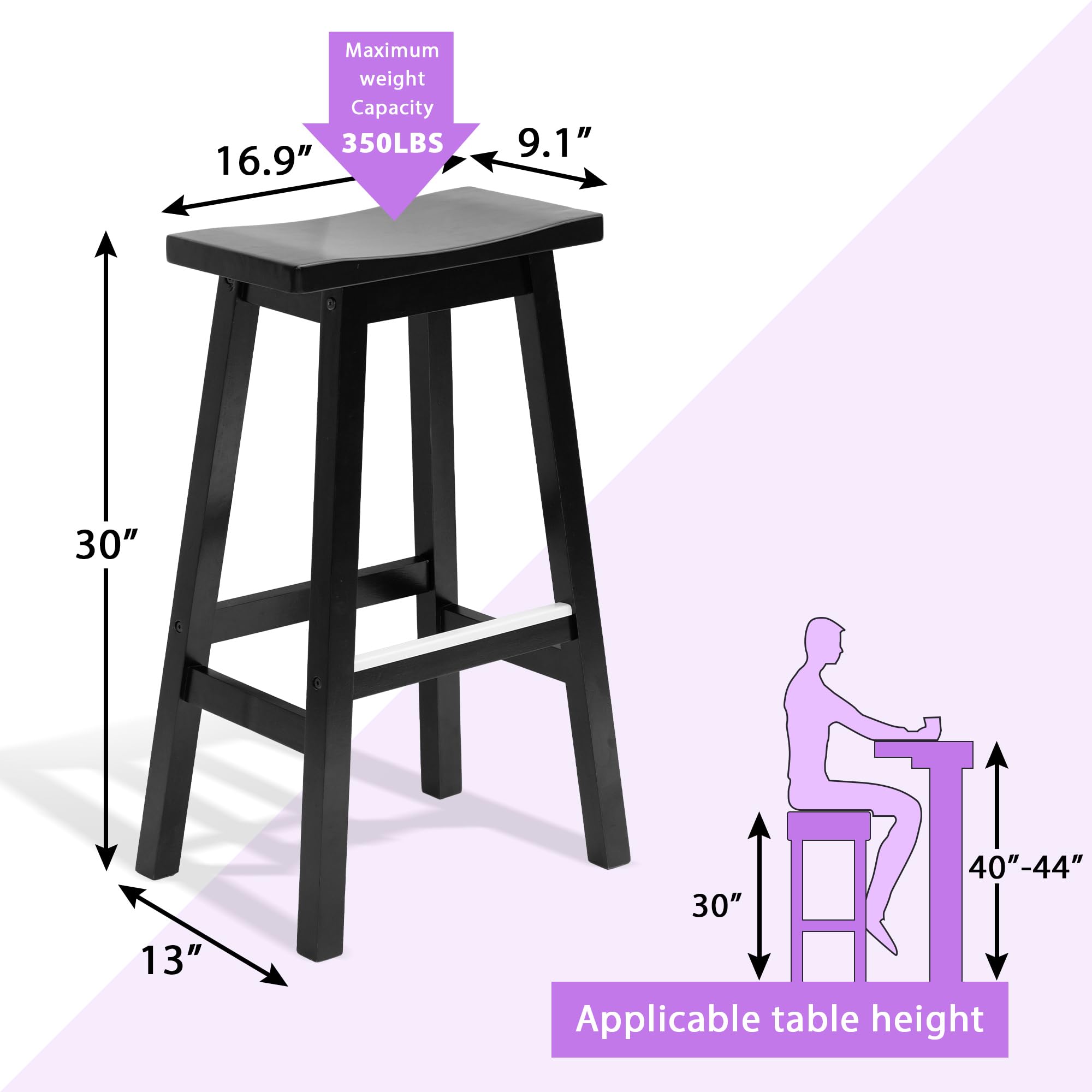 Bar Stools Set of 2, 30 Inch Counter Height Bar Stools with Footrest, Solid Wooden Frame Bar Stools for Kitchen Counter, Backless Farmhouse Bar Stool Counter Stool, Breakfast Barstool Set of 2