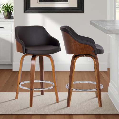 Alec Faux Leather Swivel Barstool, 26" Counter Height, Brown
