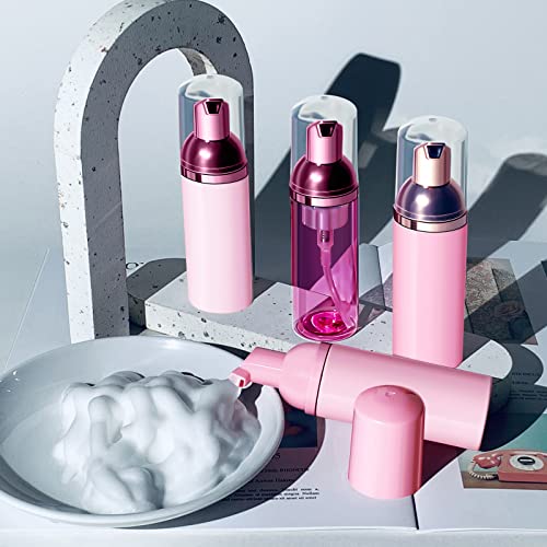 Lil Ray 50PCS Clear Rose Red Foam Bottle with Rose Red Pump, Empty Travel Foaming Dispensers for Hand Soap,Lash Shampoo(2 Oz)