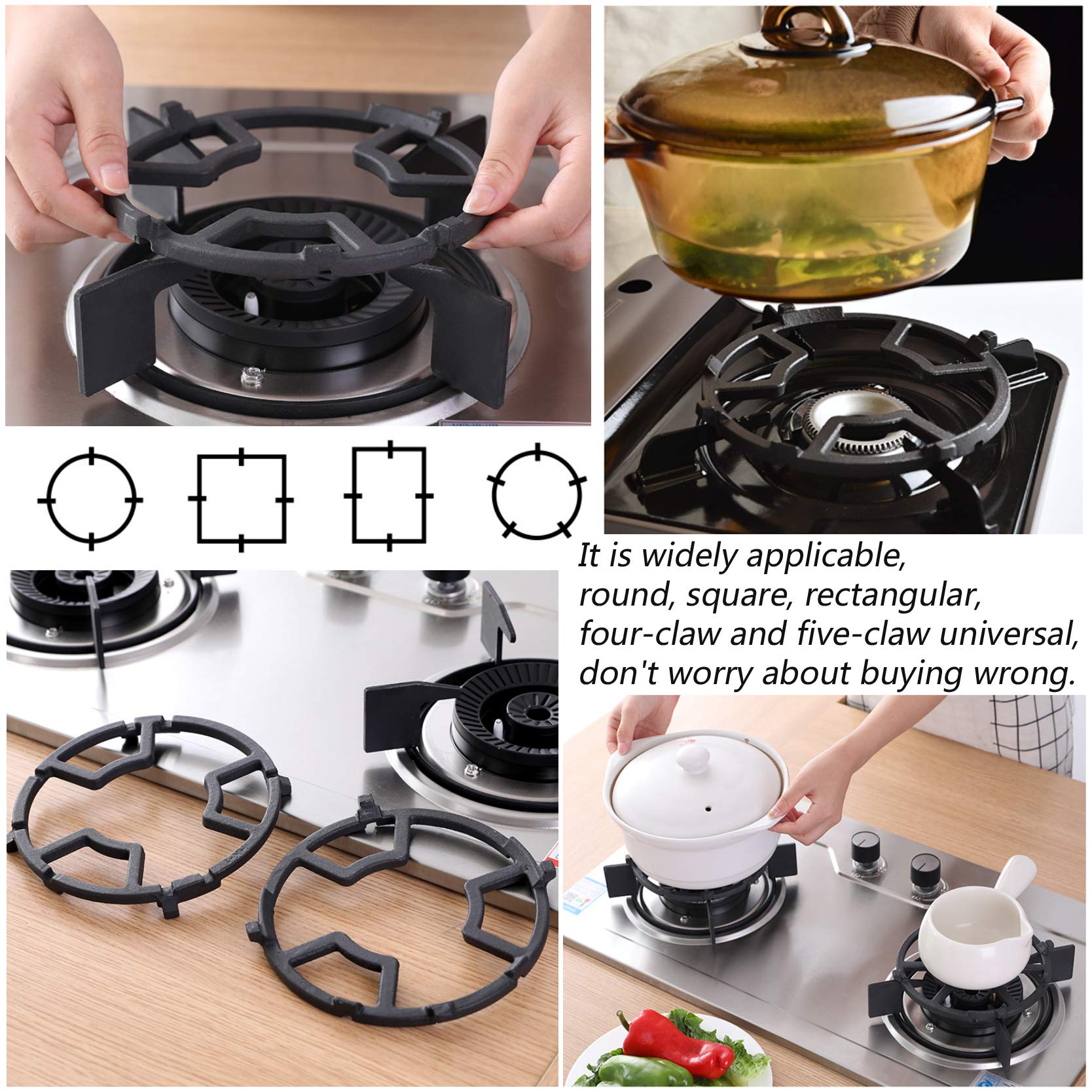 Reyhoar Non Slip Gas Ring Reducer, Burner Grate for Butter Warmer/Small Saucepan, Cast Iron Wok Support Ring- Compatible with Most Gas Stove Range Cooktop, 7.5 Inch, Black