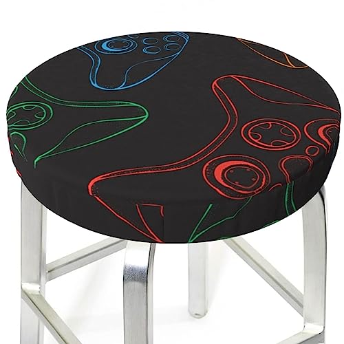 Mosytuky 14 Inch Padded Round Bar Stool Cover Cushion with Elastic Fabric Round Chair Seat Cushion for for Dining Room Office Salon Kitchen - Gamepad Joystick Game