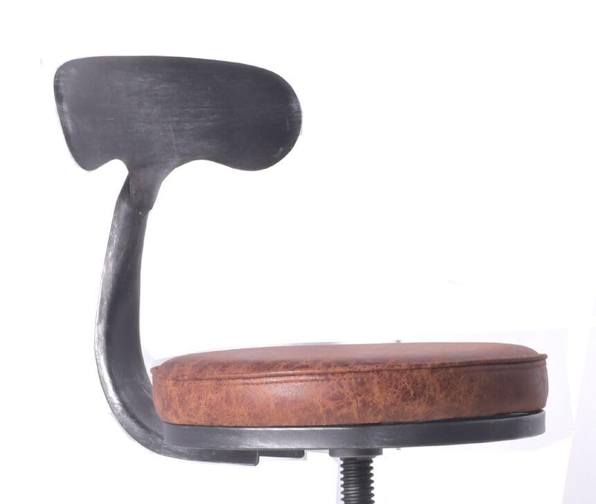 BOKKOLIK Set of 2 Bar Stools Industrial Style Kitchen Counter Island Stool Dining Chiar with Backrest Rustic Guest Chair Swivel PU Seat 23-33inch Height Adjustable