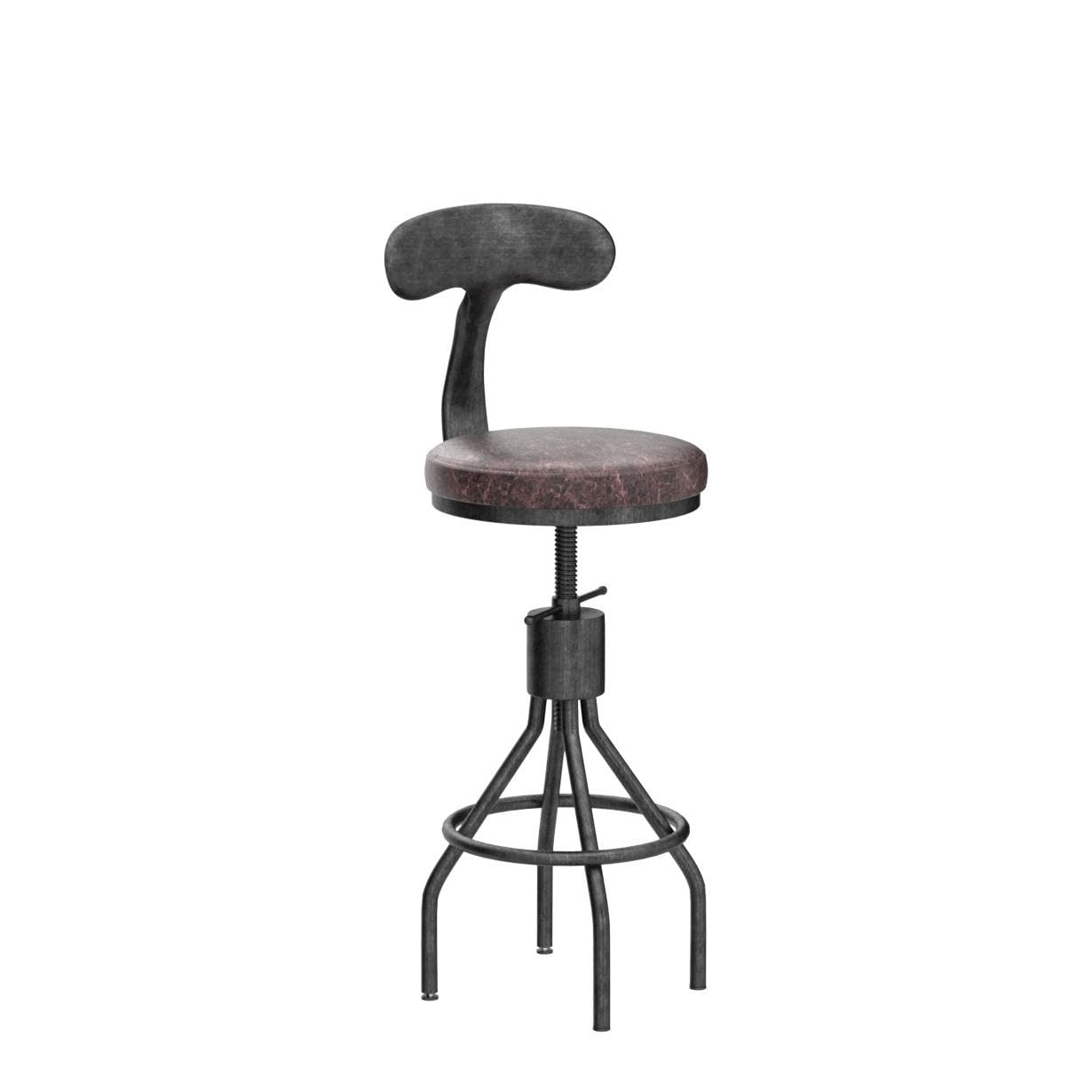 BOKKOLIK Set of 2 Bar Stools Industrial Style Kitchen Counter Island Stool Dining Chiar with Backrest Rustic Guest Chair Swivel PU Seat 23-33inch Height Adjustable