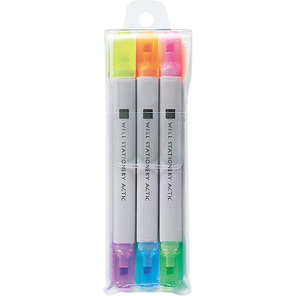 KOKUYO Will Stationery Actic Highlighter Twin Pen, 3-Pack (F-WPM104SET)