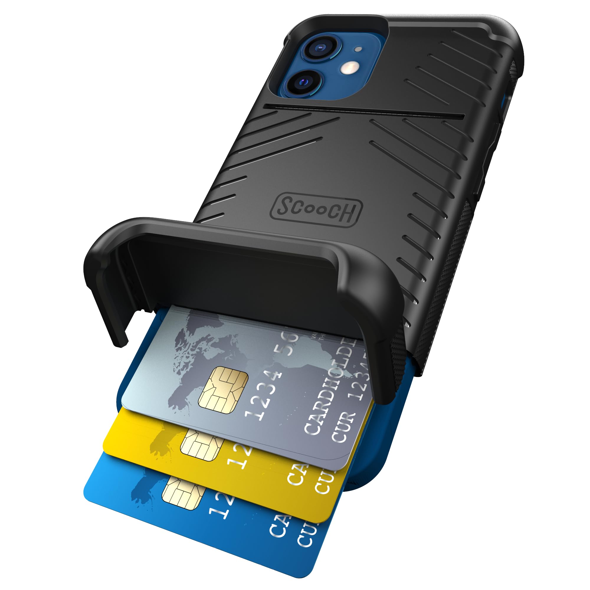 Scooch® for iPhone 12 Mini Case with Card Holder, Wingmate Wallet Case with Hidden Card Slot and RFID Protection for 3 Cards, 10-Foot Drop Protection, Black