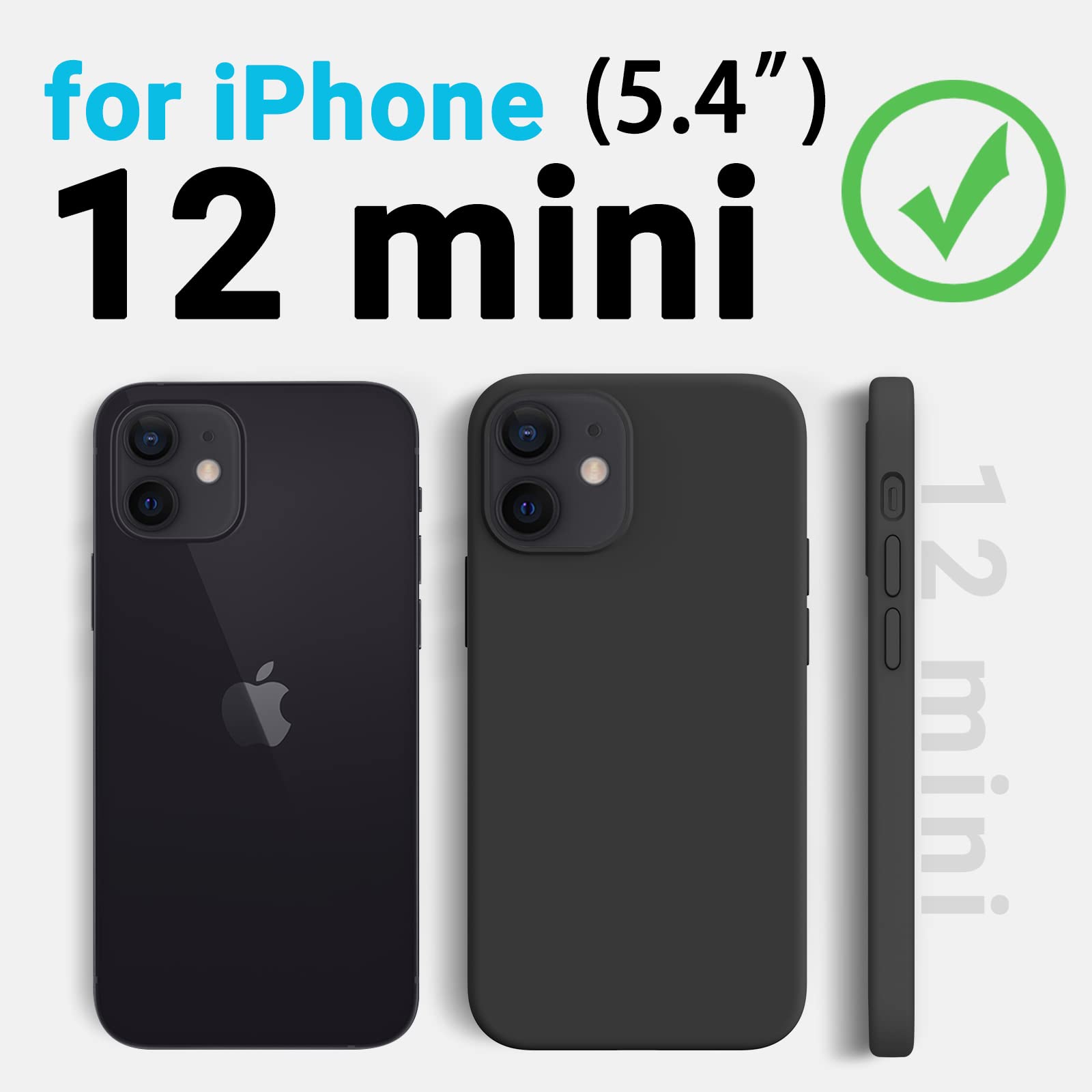 AOTESIER Shockproof Designed for iPhone 12 Mini Case, Food Grade Liquid Silicone Phone Case with [Soft Anti-Scratch Microfiber Lining] Drop Protection 5.4 inch Slim Thin Cover, Black