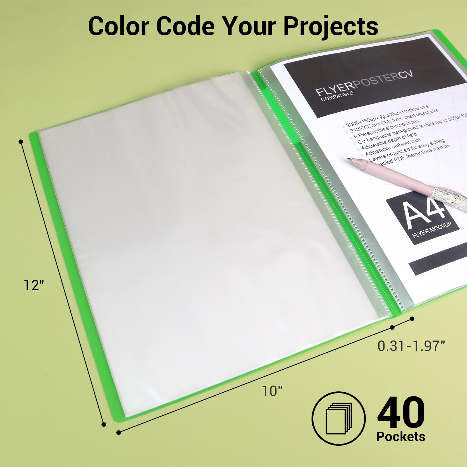 Kokuyo 40-Pocket Binder with Plastic Sleeves 8.5"x11" (Orange), A4 and US Letter Expandable Art Portfolio Folder with Clear Sheet Protectors. 80 Pages of Presentation Display Book. (RA-N40YR)