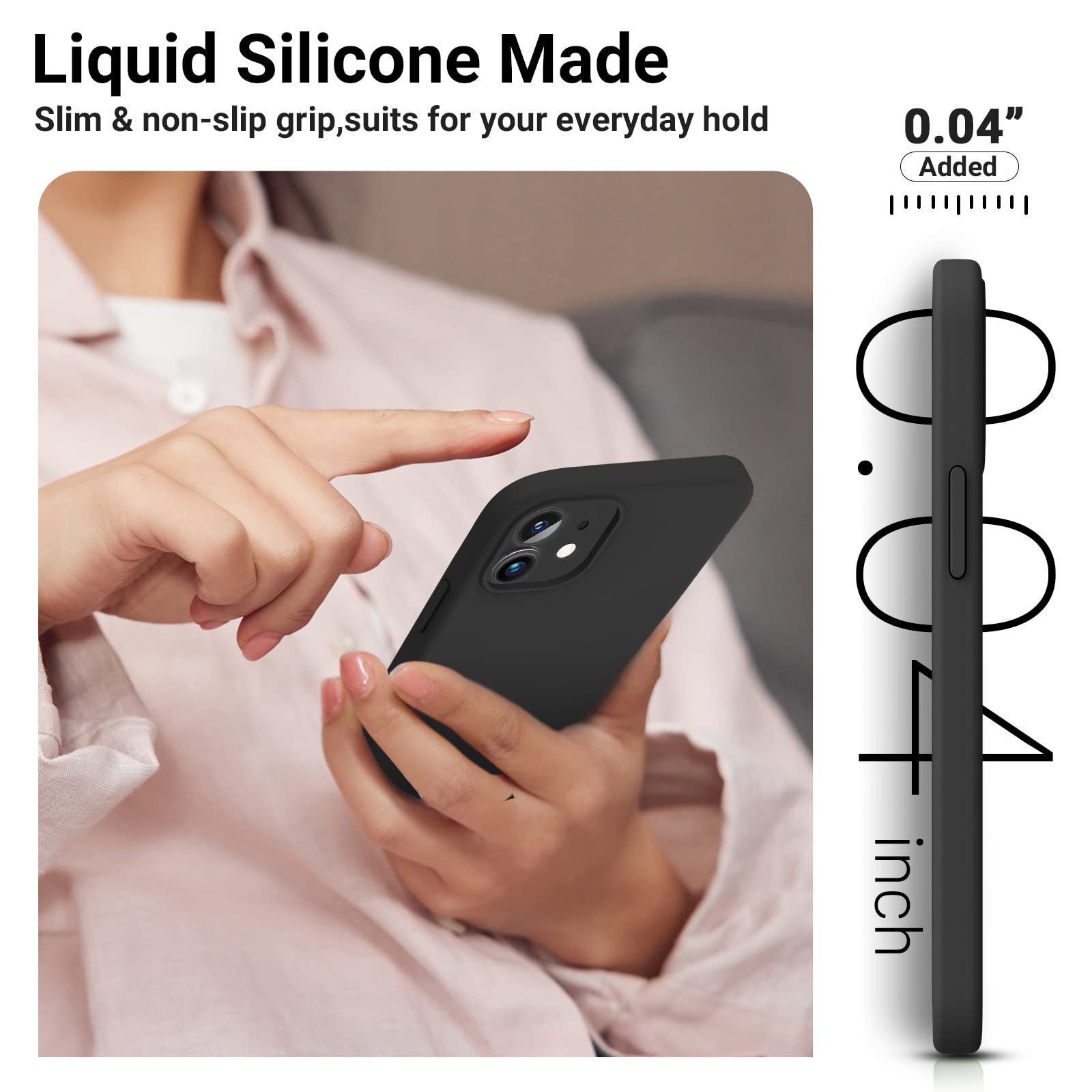 AOTESIER Shockproof Designed for iPhone 12 Mini Case, Food Grade Liquid Silicone Phone Case with [Soft Anti-Scratch Microfiber Lining] Drop Protection 5.4 inch Slim Thin Cover, Black