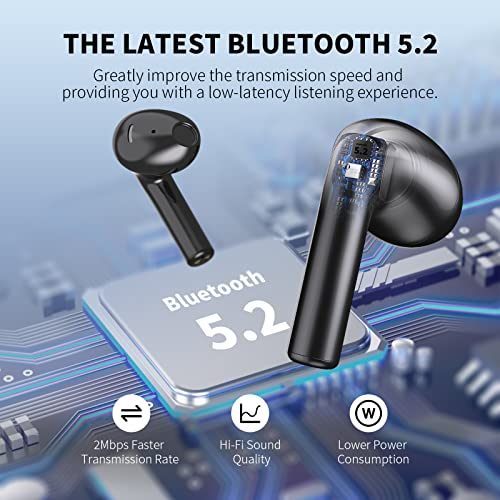Bluetooth Earbuds, Wireless Earbuds Environmental Noise Cancellation 4 Mic Call Noise Cancelling Headphones Deep Bass Bluetooth 5.2 Light Weight with Wireless Charging Case