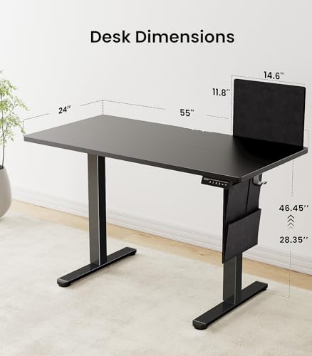 ErGear Electric Standing Desk Adjustable Height with Storage Bag,55 x 24 Inches Sit Stand up Desk, Memory Computer Home Office Desk with Cable Management Tray,DIY Bulletin Board (Black)