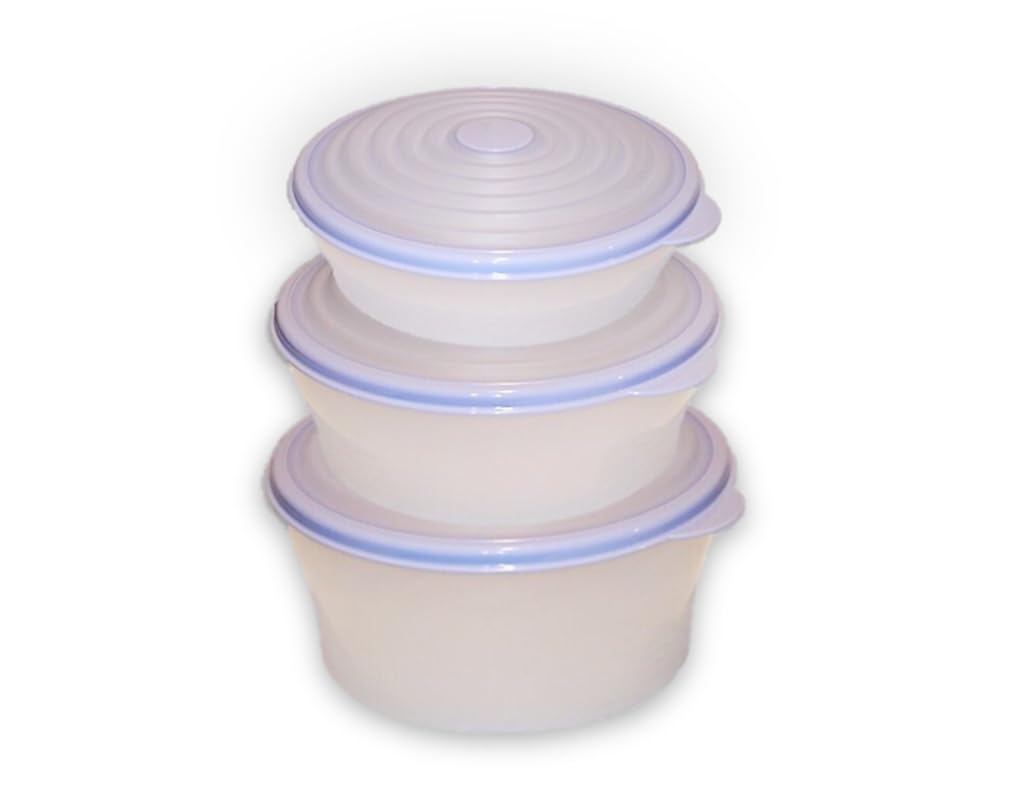 Tupperware Set of Three Stuffables Flexible Expandable Microwave Storage Containers with Blueberry Mist Seal (4 cup, 6 cup & 8 cup capacity)
