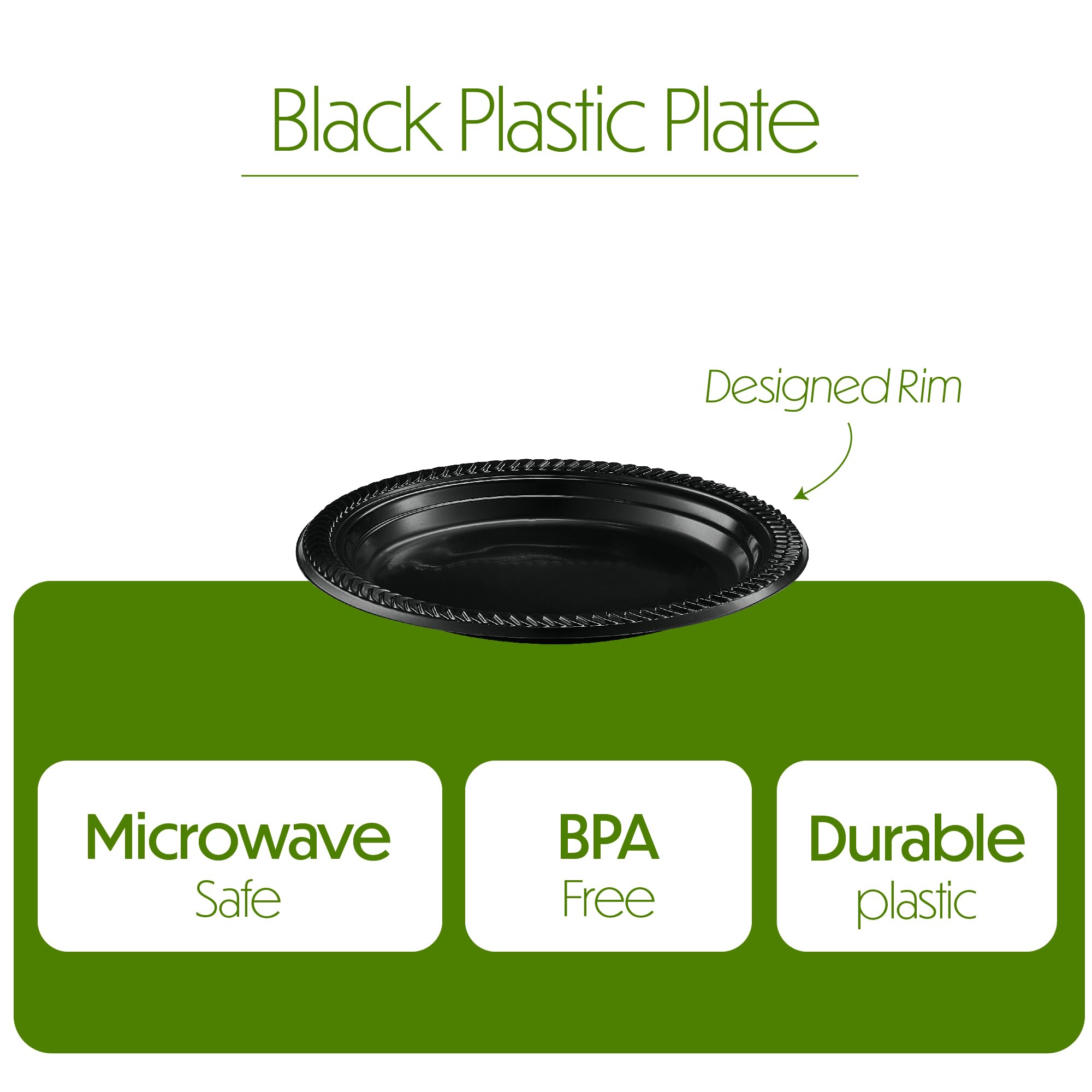 PLASTICPRO 100 PCS Black Plastic Plates Light Weight 7 Inch Plastic Dinner Dessert Appetizer Plates Black Plates Disposable for Party and Wedding