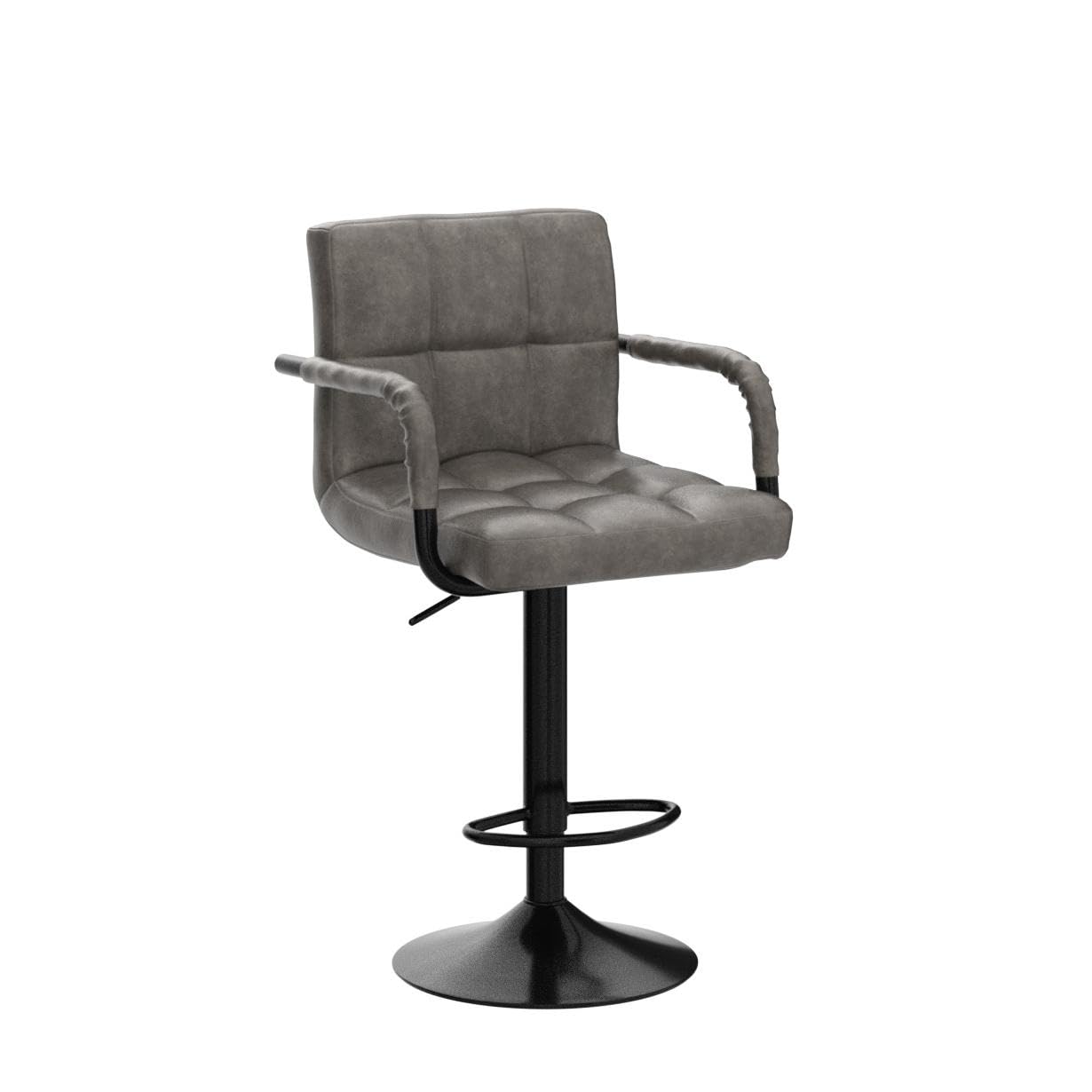 Finnhomy Bar Stools Set of 2 Counter Height, Swivel Barstools with Armrest and L Shape Thicken Cushion Back, Height Adjustable Modern Bar stools for Kitchen, Vintage Leather, Retro Grey