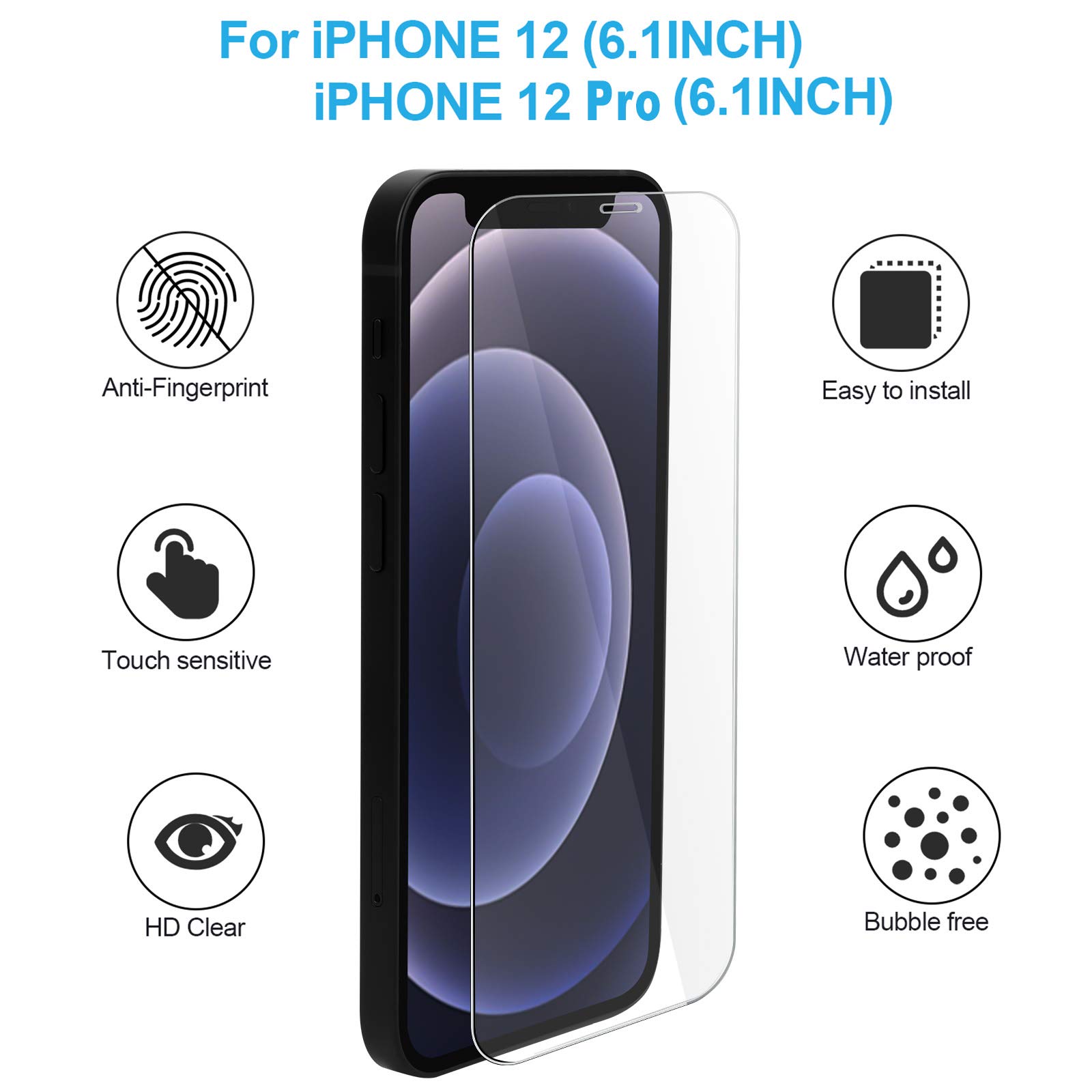 (4-Pack) Tempered Glass Screen Protectors for iPhone 12 Mini 5.4-inch with Back Covers, Akwox 9H Front Screen Protector and Back Screen Protector for iPhone 12 Mini (5.4" Display, 2020)