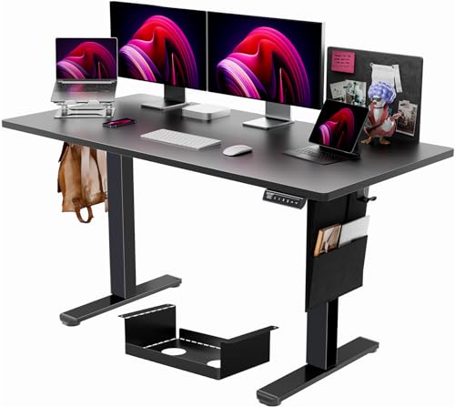 ErGear Electric Standing Desk Adjustable Height with Storage Bag,55 x 24 Inches Sit Stand up Desk, Memory Computer Home Office Desk with Cable Management Tray,DIY Bulletin Board (Black)