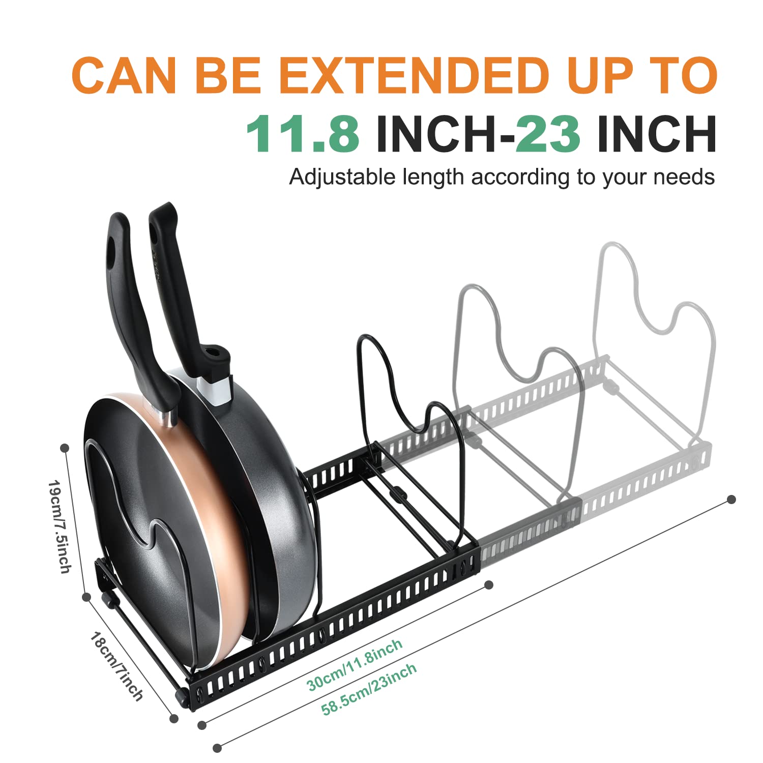 aceyoon Expandable Pots and Pans Organizer Under Cabinet with 10 Adjustable Compartment, Kitchen Pot Lid Organizer, Pan Rack Holder for Kitchen Cabinet Pantry Cookware Baking Frying Rack