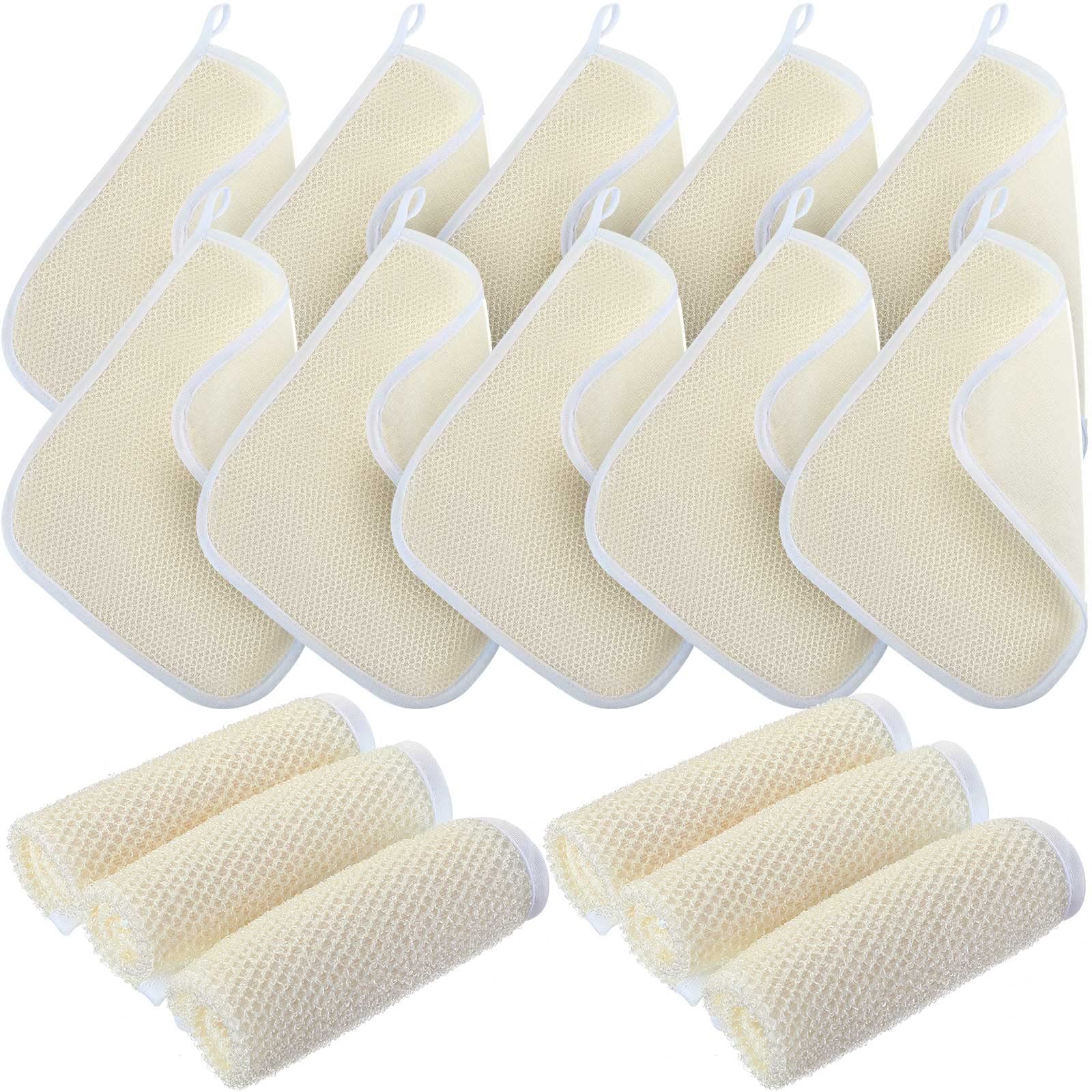 20 Pieces Exfoliating Wash Cloths Soft-weave Washcloths Nylon Facial Dual Sided Shower Scrubber for Body Face Bath Wash Rags Exfoliating Towel Bath Accessory for Skin Care, Beige
