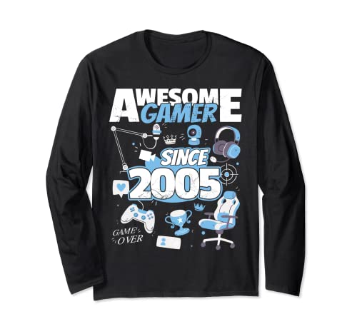 Awesome Gamer since 2005 Boy Girl Gaming Setup Long Sleeve T-Shirt