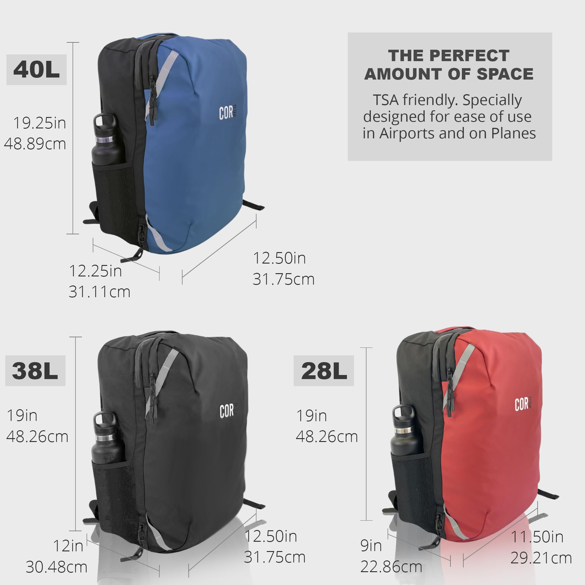 COR Surf Carry On Travel Backpack Bundle | Island Hopper Travel Backpack with Toiletry Bag and Compression Packing Cube Set (38L, Black)