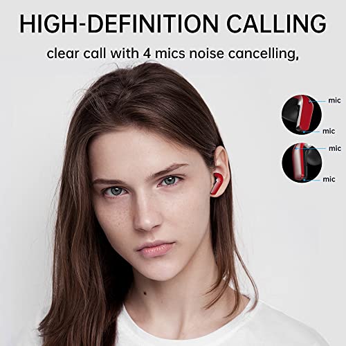 Chiline WirelessâBluetooth Earbuds 5.1 in-Ear Light-Weight Earphones Built-in Microphone,IPX5 Waterproof Headphones,True Noise Cancelling Wireless Earbuds,Black & Red for Gift