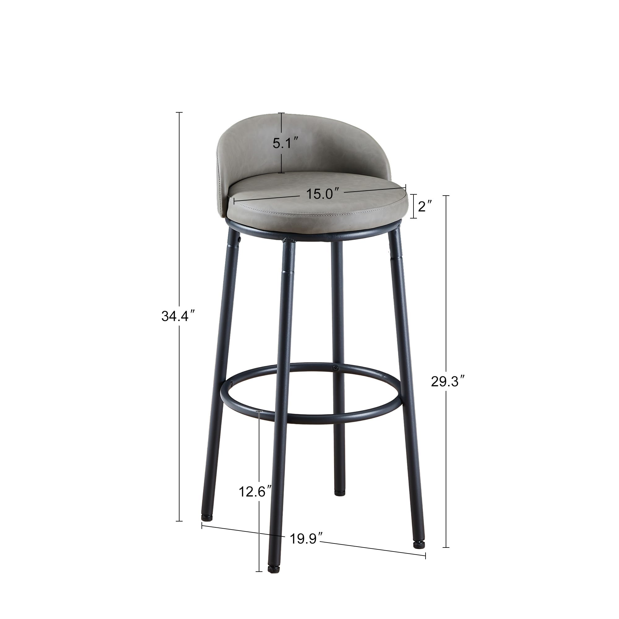 Tiokop Set of 2,Barstools with Back and Footrest,29.3 Inches Tall Seat, Dining Room,Bistro,Modern Armless Kitchen Island Stool,Breakfast Bar Chairs,Solid and Stable,Grey and Black