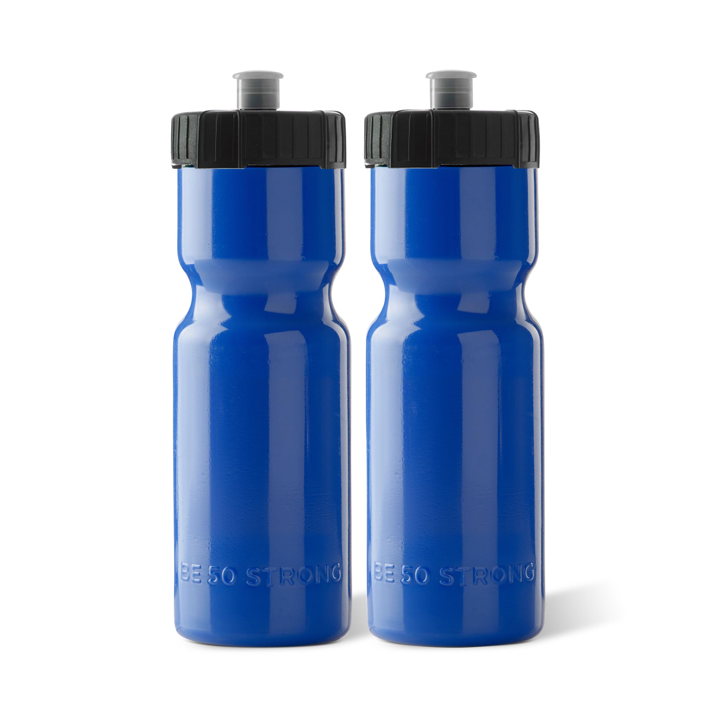 50 Strong Sports Water Bottles 2-Pack – Reusable 22 oz BPA-Free Plastic Bottles with Pull Top Cap – Made in USA – Top Rack Dishwasher Safe – Fits Most Bike Cages Brand - Blue