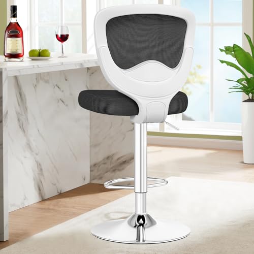 Razzor Bar Stools Adjustable Counter Height Chairs with Back Swivel Modern Kitchen Island Stool Upholstered Armless Tall Mesh Barstool Set of 1 Dining Chair