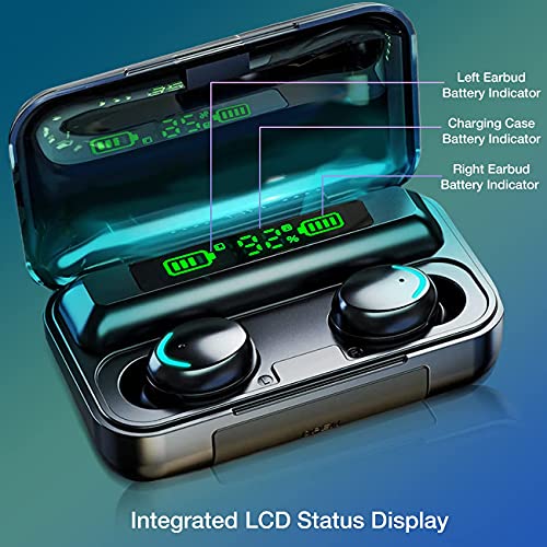 Acuvar Fully Wireless Bluetooth 5.0 Rechargeable IPX7 Waterproof Earbud Headphones with Microphone 100+ Hrs Playtime Case, Powerful Surround Stereo Bass and Passive Noise Cancelling (Black)