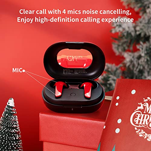 Chiline WirelessâBluetooth Earbuds 5.1 in-Ear Light-Weight Earphones Built-in Microphone,IPX5 Waterproof Headphones,True Noise Cancelling Wireless Earbuds,Black & Red for Gift