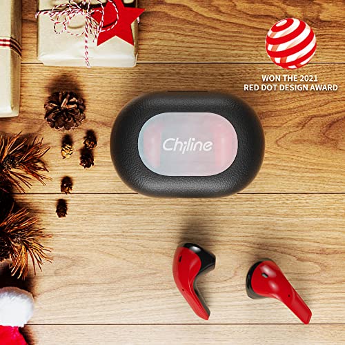 Chiline WirelessâBluetooth Earbuds 5.1 in-Ear Light-Weight Earphones Built-in Microphone,IPX5 Waterproof Headphones,True Noise Cancelling Wireless Earbuds,Black & Red for Gift