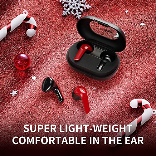 Chiline WirelessâBluetooth Earbuds 5.1 in-Ear Light-Weight Earphones Built-in Microphone,IPX5 Waterproof Headphones,True Noise Cancelling Wireless Earbuds,Black & Red for Gift