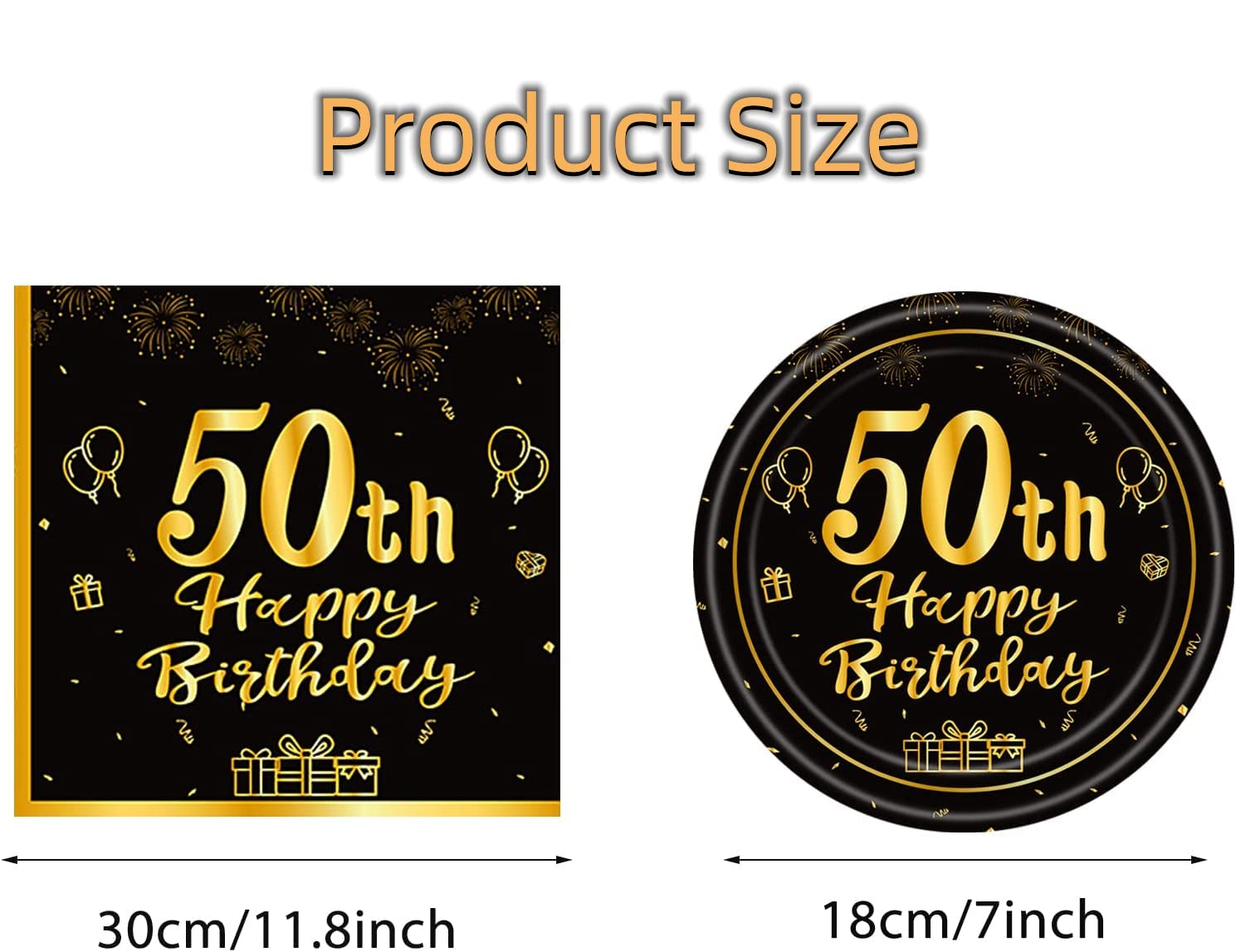 KHAIVI 50th Birthday Decorations Men Women-20 Dessert Plates and 20 Napkins for 50th Birthday 50th Anniversary,Severs 20 Guests