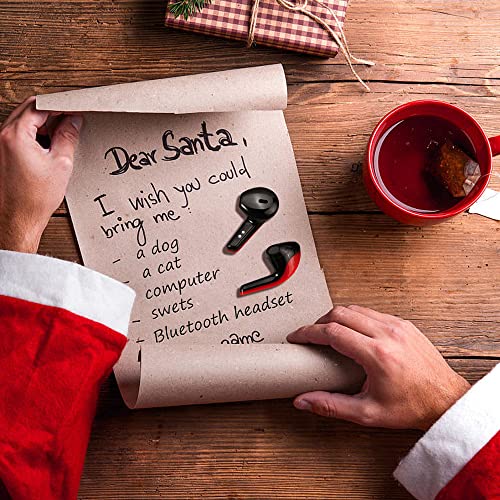 Chiline WirelessâBluetooth Earbuds 5.1 in-Ear Light-Weight Earphones Built-in Microphone,IPX5 Waterproof Headphones,True Noise Cancelling Wireless Earbuds,Black & Red for Gift