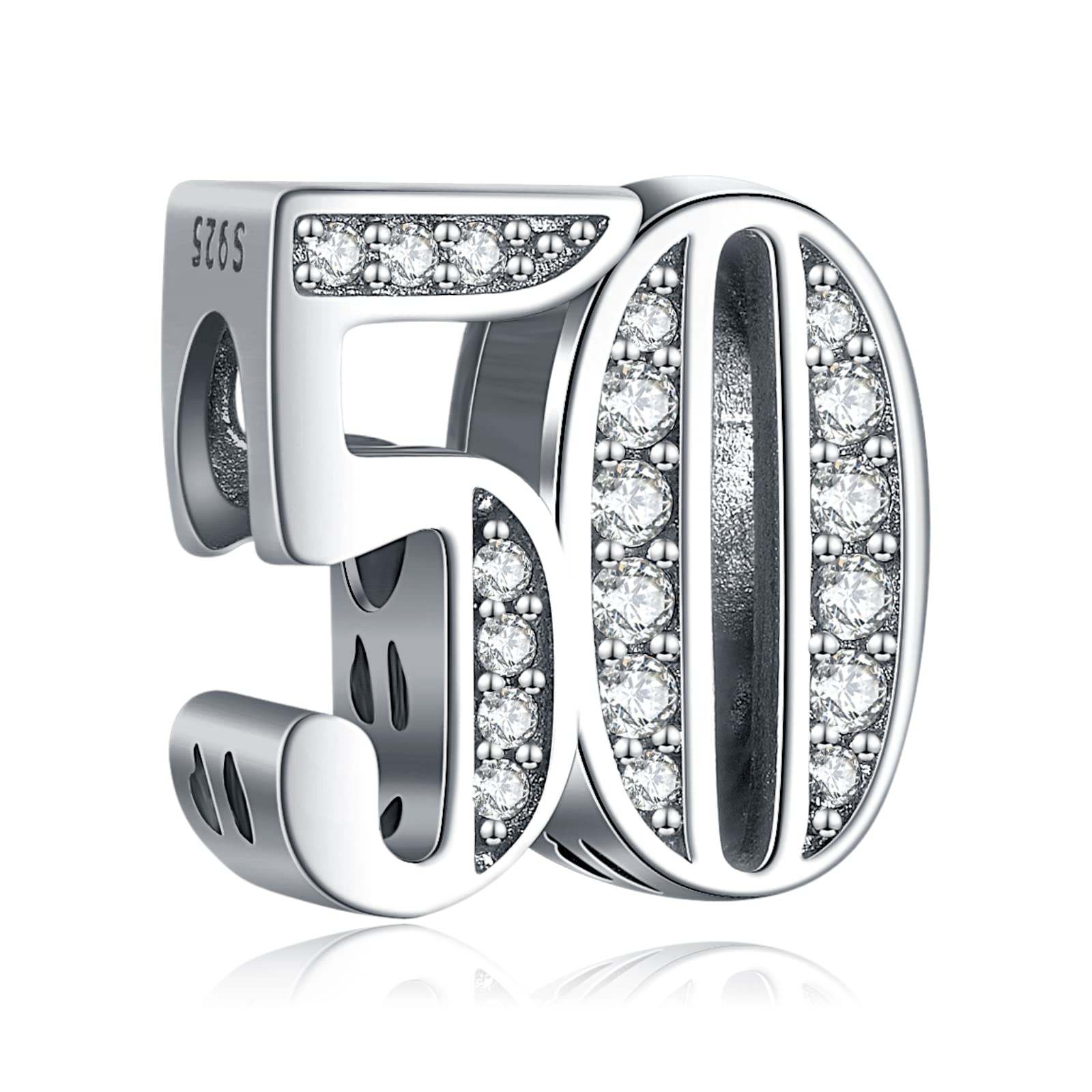 Amuefer Charms for Bracelets Number 50 Brithday Anniversary Bead 925 Sterling Silver Charms Gift for Women Bracelet Necklaces