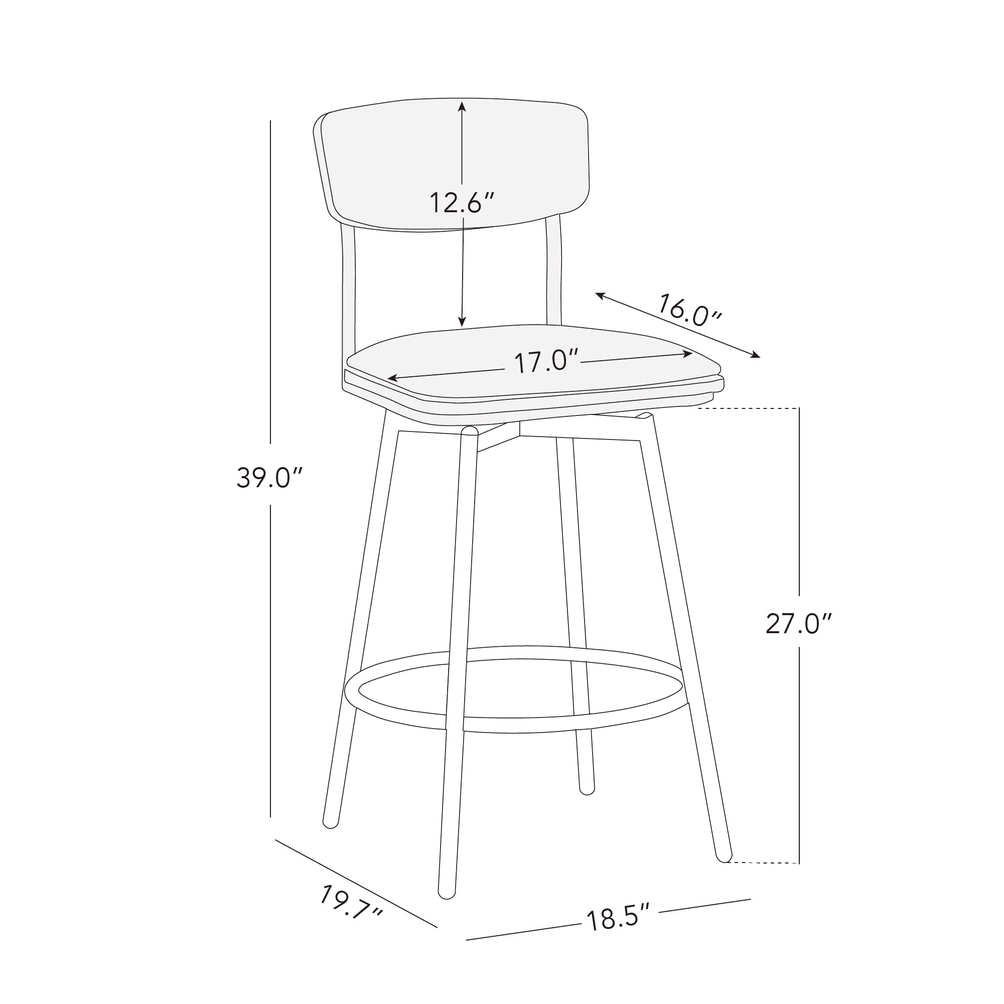 CHITA Swivel Counter Height Bar Stools with Back, Fabric Upholstered Barstools Set of 2, 27" Seat Height, Metal & Wood Frame, Cream