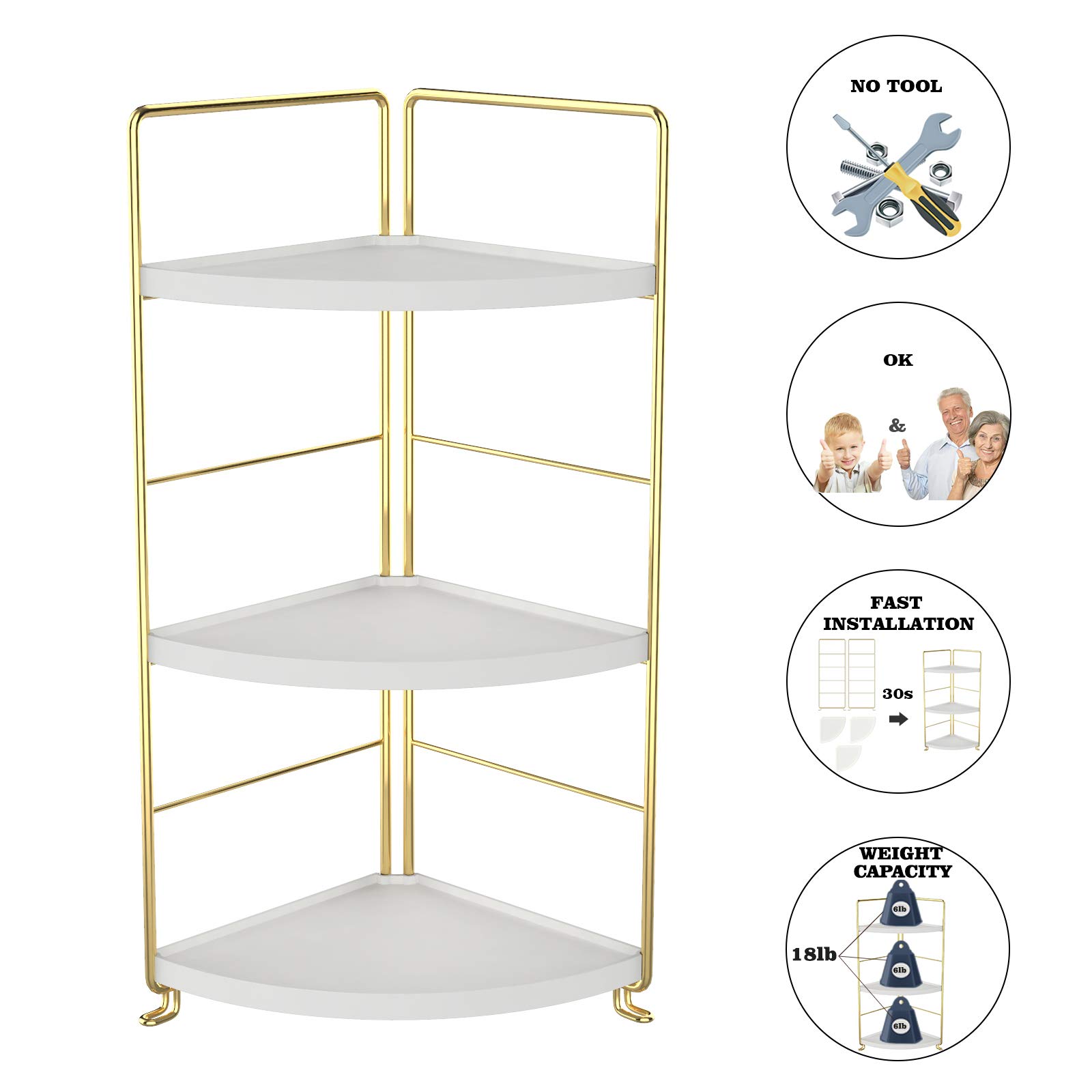 3-Tier Kitchen Spice Rack , Standing Rack,Triangle Bathroom Countertop Storage Shelf ,Cosmetic Organizer Holder , Stackable Cabinet Organizer , Kitchen Counter Shelf , Corner Spice Rack ,Golden