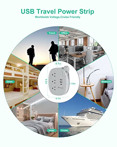 USB C Travel Power Strip,Alitayee Portable Power Strips with 3 Outlets 3 USB Ports Fast Charge, USB Extension Cord with Flat Plug and 3ft Wrapped Around Extension Cord for Cruise Travel Home Office