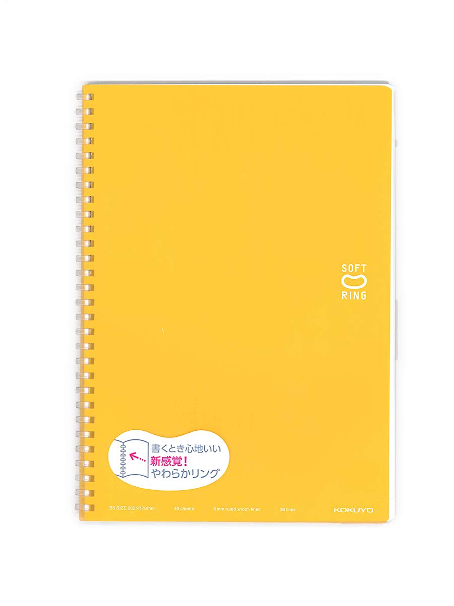 KOKUYO Spiral Lined Notebook, 10'' x 7'' Pastel Journal B5 Soft Ring Notebooks with Dot 6 mm Ruled, 40 Sheets, Orange 1 Subject Notebook, Note Taking for School. Japan Import (SU-SV301BT-YR)