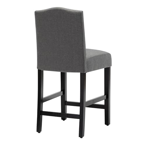 LSSPAID Bar Stools Set of 2, 24 inch Counter Height Bar Stool Kitchen Island Wood Bar Chairs, Fabric Upholstered Barstools with Bronze Nail Backrest, Grey