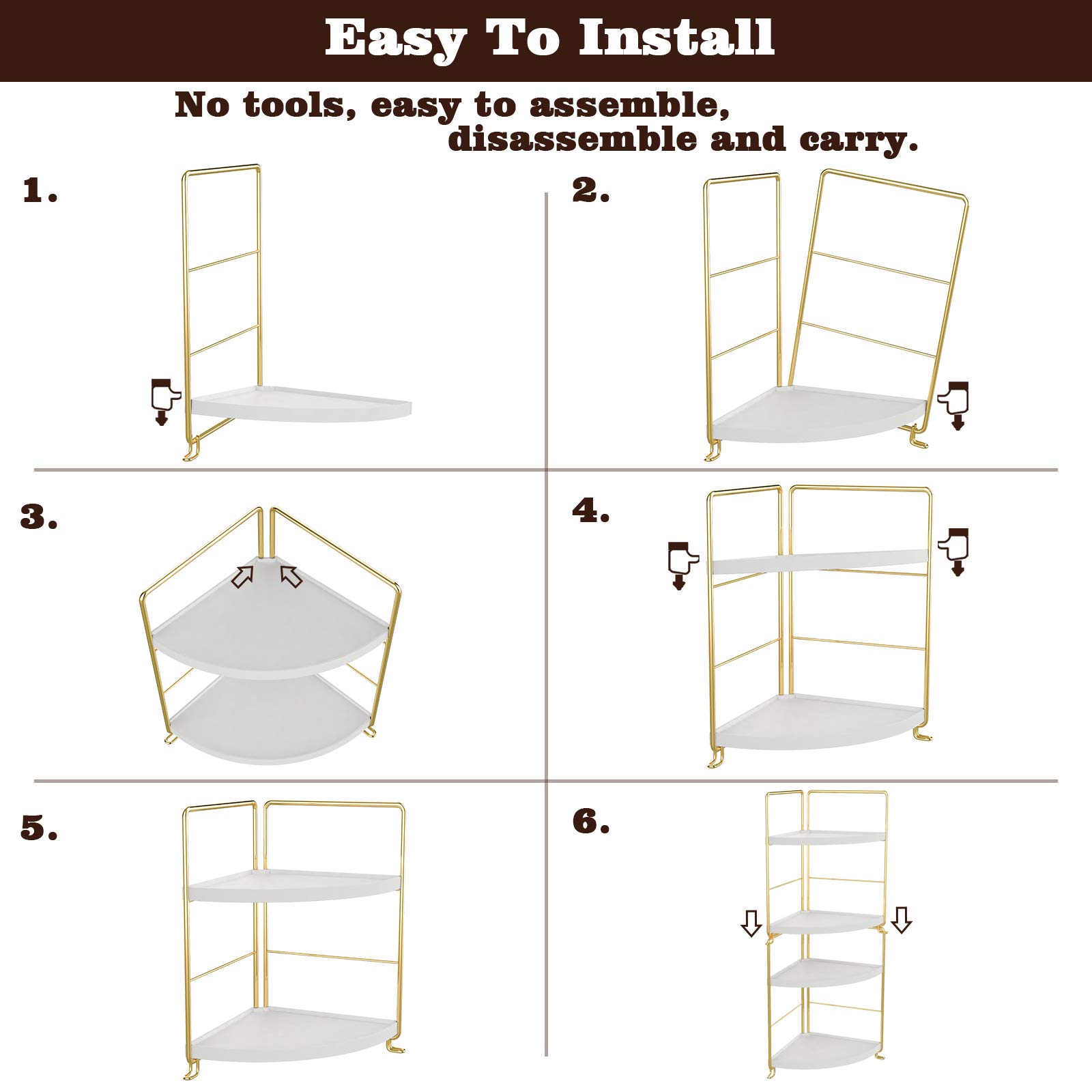 3-Tier Kitchen Spice Rack , Standing Rack,Triangle Bathroom Countertop Storage Shelf ,Cosmetic Organizer Holder , Stackable Cabinet Organizer , Kitchen Counter Shelf , Corner Spice Rack ,Golden