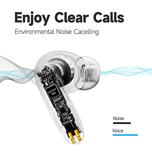 OMK Wireless Bluetooth Earbuds, Wireless Bluetooth Headphones 60H Playback and Wireless Charging Battery Case Waterproof IPX5 Earbuds Bluetooth Stereo Cancelling Earphones for iPhone Android (White)