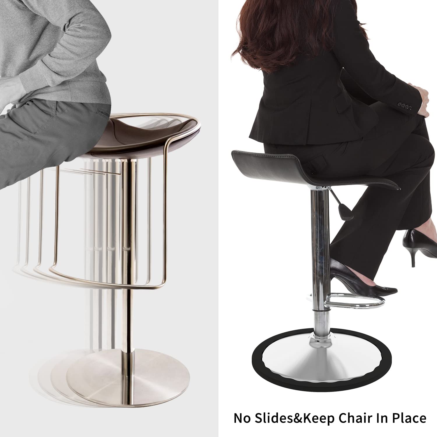 2 Pack Bar Stools Leg Protectors Ring, Non Slip Silicone Chair Leg Floor Protector, Pads Bottom Protect Wooden Floor No Scratches No Noise Anti-slip, Stretchable Fits 14.5" to 16.5" Chair Base, Black