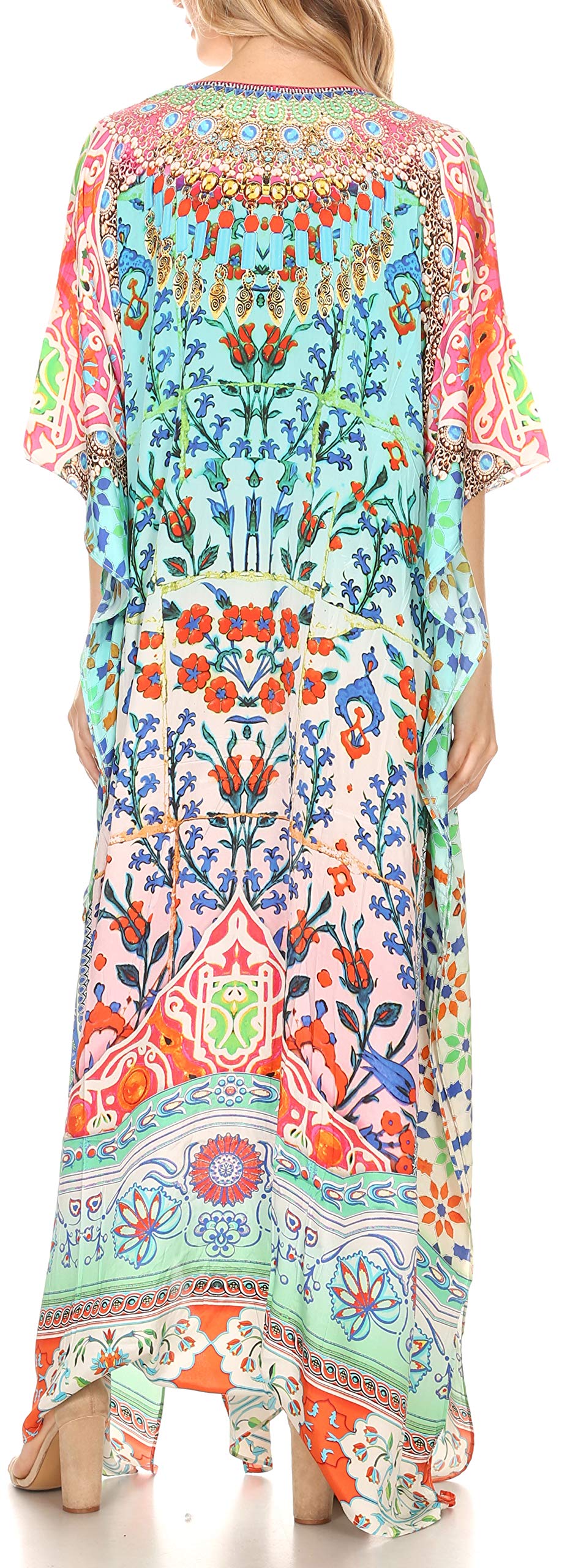 Sakkas P5 - LongKaftan Georgettina Ligthweight Printed Long Caftan Dress/Cover Up - TM208-Multi -OS